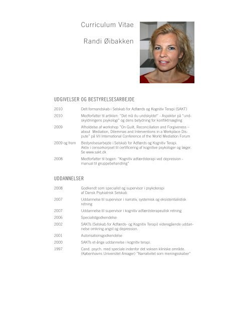 Curriculum Vitae Randi Øibakken - psykologkonsulenterne