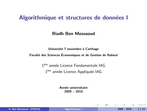 Algorithmique et structures de données I - Faculté des Sciences ...