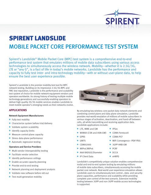 spirent landslide mobile packet core - Spirent Communications