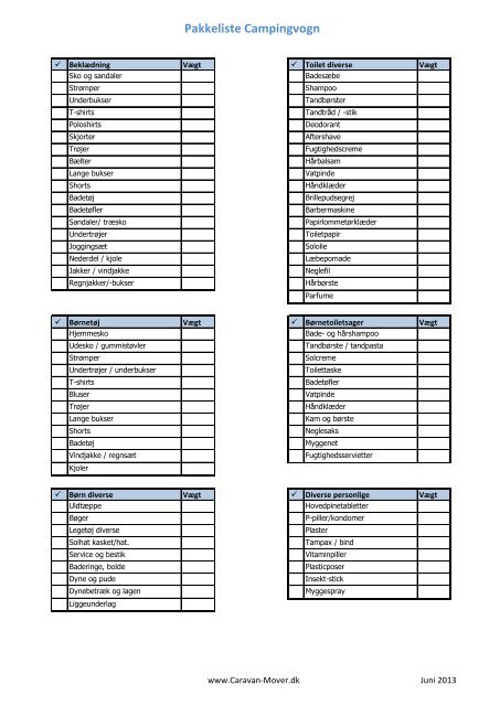 Pakkeliste som PDF-fil - Caravan Mover