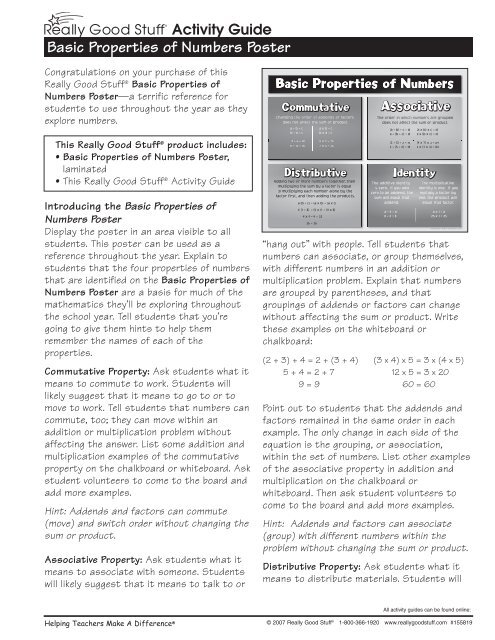 Basic Properties of Numbers Poster - Really Good Stuff