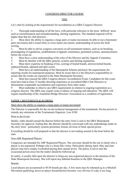 Practical Notes for Congress Directors - Queensland Bridge ...