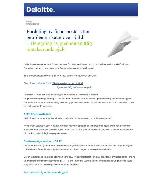 Beregning av gjennomsnittlig rentebærende gjeld - Deloitte Norge