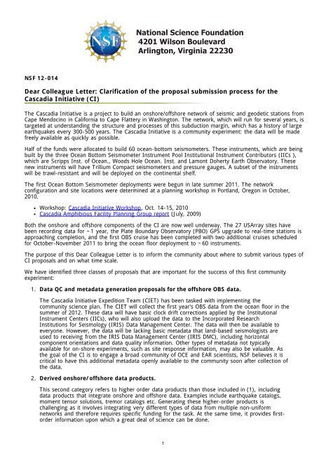 US NSF -Dear Colleague Letter: Clarification of the proposal ...