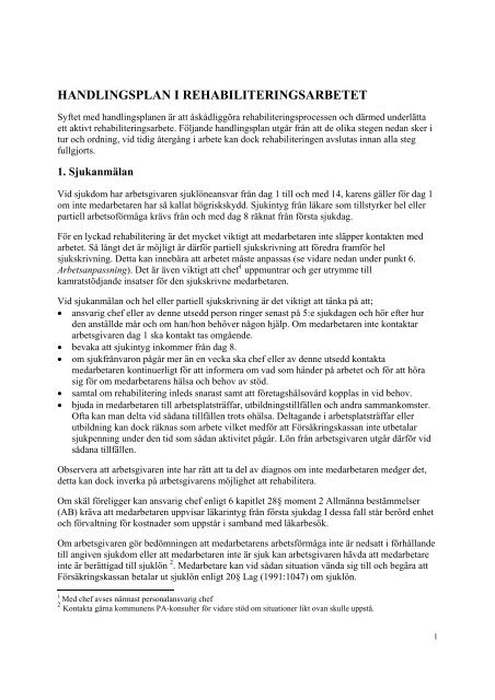 handlingsplan i rehabiliteringsarbetet
