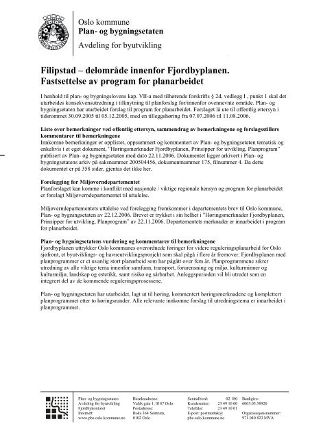 Fastsatt planprogram for Filipstad - Fjordbyen