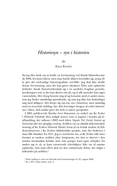 Historiesyn – syn i historien - Historisk Tidsskrift