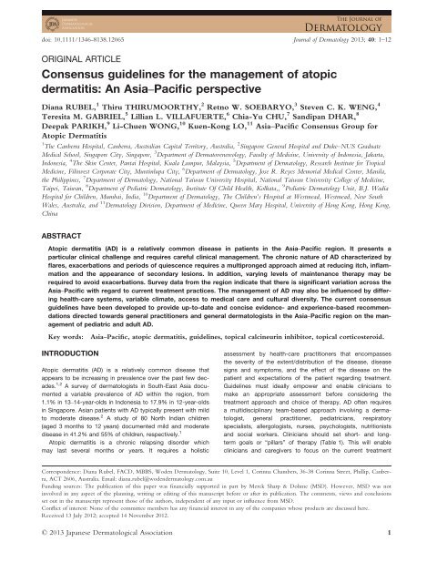Consensus guidelines for the management of atopic dermatitis: An ...