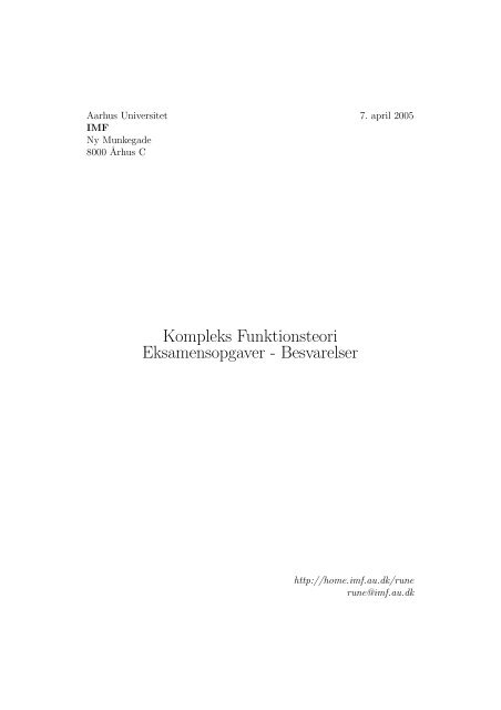 Kompleks Funktionsteori Eksamensopgaver ... - Rune Thorbek