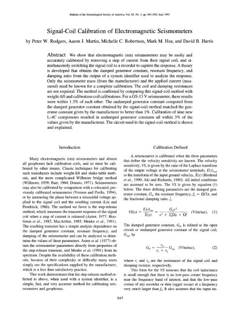 Signal-Coil Calibration of Electromagnetic Seismometers