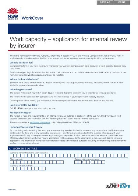 application for internal review by insurer - WorkCover NSW