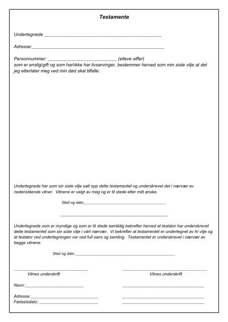 Her ser kan du laste ned et forslag til testamente
