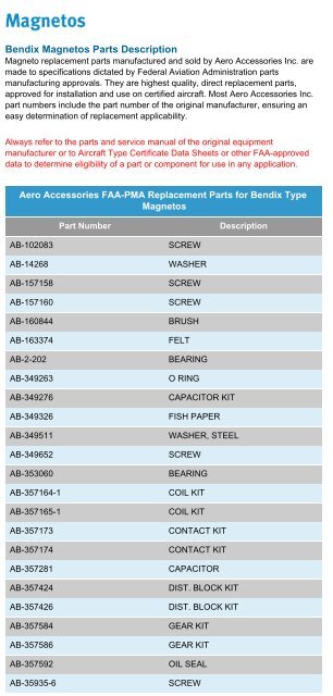 Download FAA-PMA Replacement Parts for Bendix ... - Aircraft Spruce
