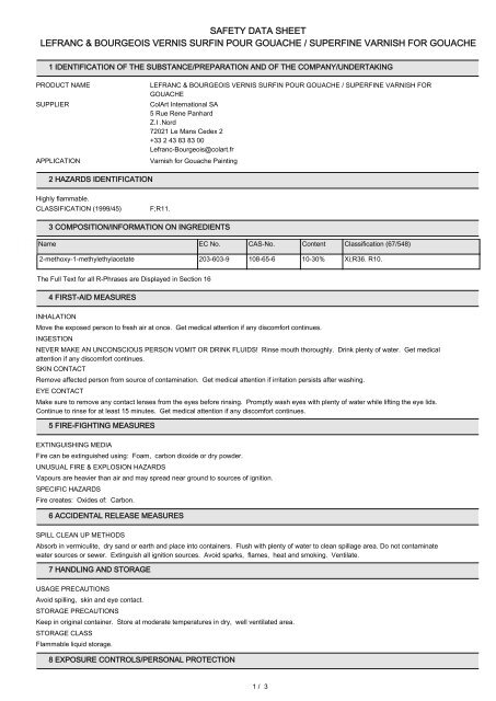 safety data sheet lefranc & bourgeois vernis surfin ... - Gerstaecker.at
