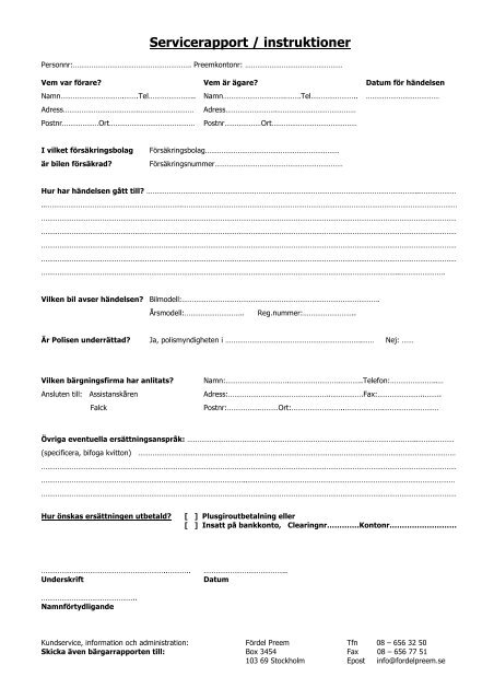 Servicerapport / instruktioner