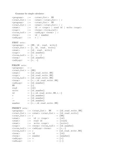 Grammar for simple calculator