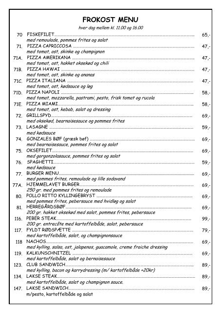 FROKOST MENU - Restaurant Gonzales Cantina
