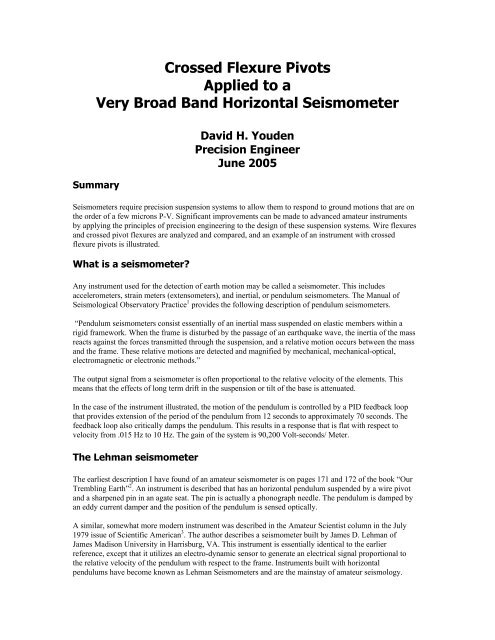 Crossed Flexure Pivots - Redwood City Public Seismic Network