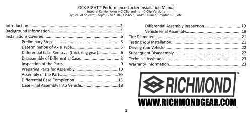 Lock-Right™ Installation Manual - Richmond Gear