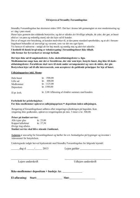 Lejekontrakt i PDF format - Strandby Forsamlingshus