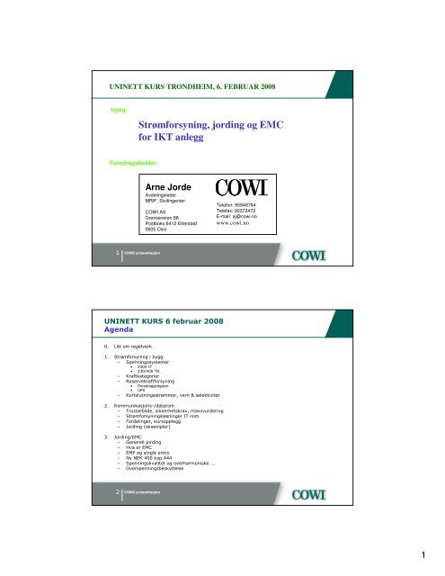 Strømforsyning, jording og EMC for IKT anlegg - UNINETT Openwiki