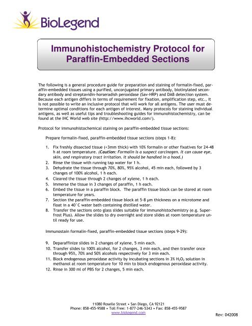 Immunohistochemistry Protocol For Paraffin Embedded Biolegend