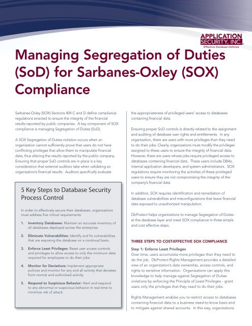 Managing Segregation of Duties (SoD) for Sarbanes-Oxley (SOX ...