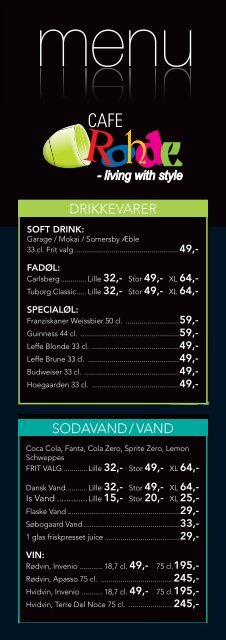 menukort - cafe rohde