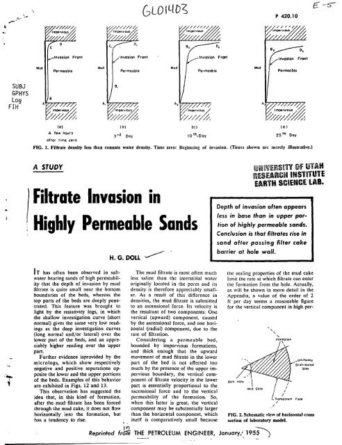 Filtrate Invasion in Highly Permeable Sands - University of Utah
