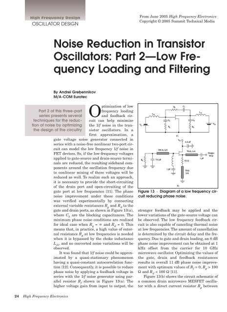 Noise Reduction in Transistor Oscillators - High Frequency Electronics