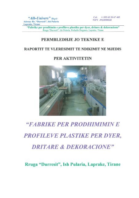 permbledhje joteknike e raportit te vnm, prodhim profilesh plastike