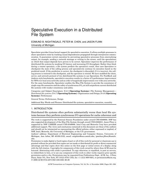 Speculative Execution in a Distributed File System - Department Of ...
