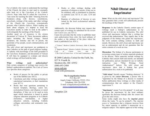 Nihil Obstat and Imprimatur - The Evangelization Station