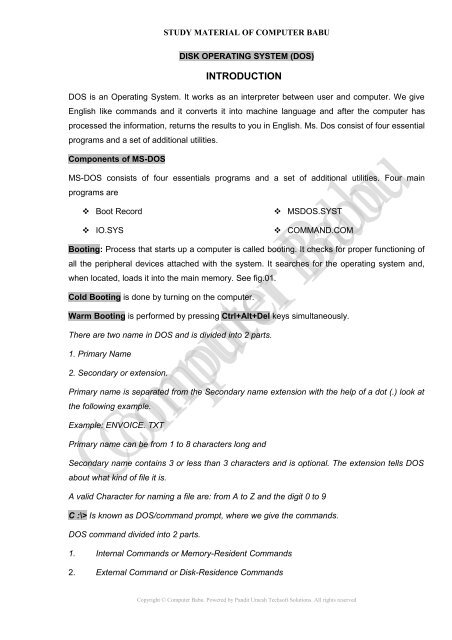 DISK OPERATING SYSTEM (DOS).pdf - Computer Babu DISK OPERATING SYSTEM (DOS).pdf - Computer Babu