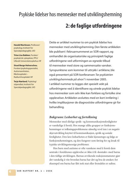 Psykiske lidelser hos mennesker med utviklingshemning del 2