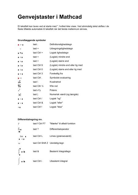 Mathcad - Genvejstaster.xmcd