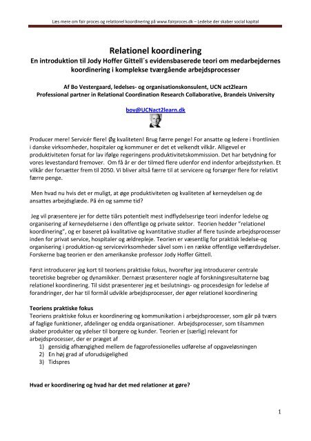 Relationel koordinering - en teoretisk introduktion - fair proces