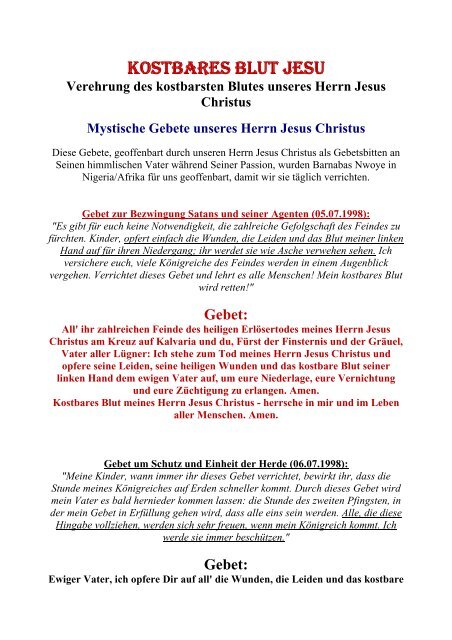 KOSTBARES BLUT JESU - zur Seite der Pater Pio Gebetsgruppe