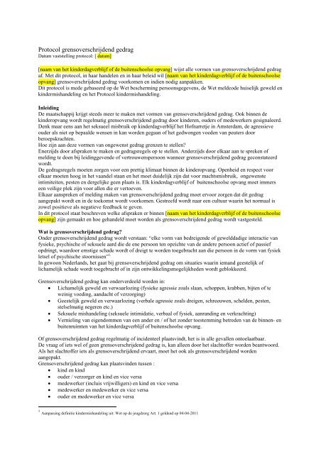 Voorbeeld protocol grensoverschrijdend gedrag - VGGM