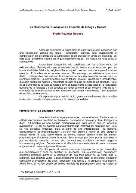 La realización humana en la filosofía de Ortega y Gasset