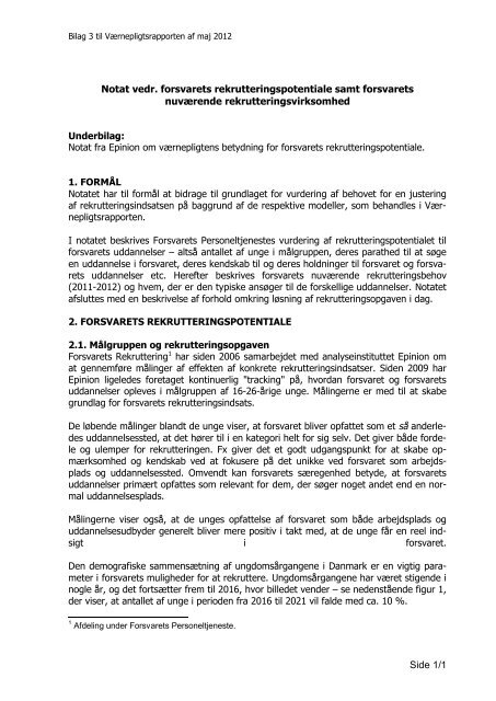 Notat vedr. forsvarets rekrutteringspotentiale samt forsvarets ...