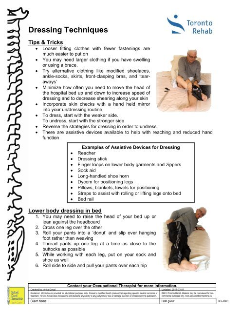 Lower Body Dressing Techniques Predicting Recovery Of Upper Body