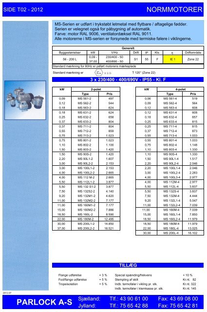 PARLOCK Prisliste 2012.07 - Motorer - parlock as