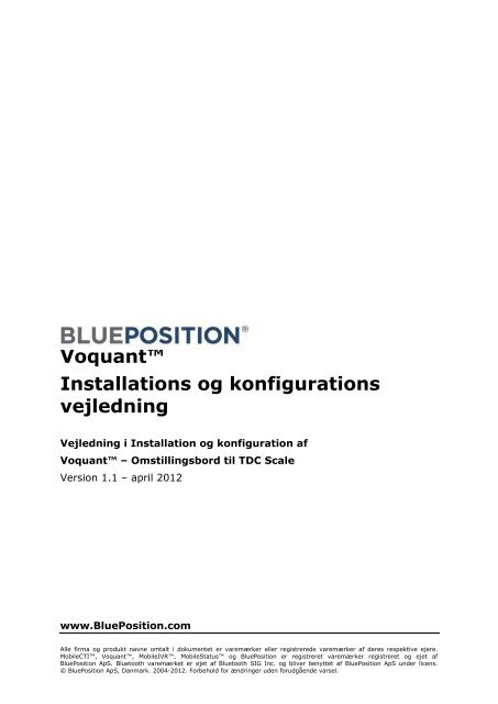 Voquant™ Installations og konfigurations vejledning - BluePosition