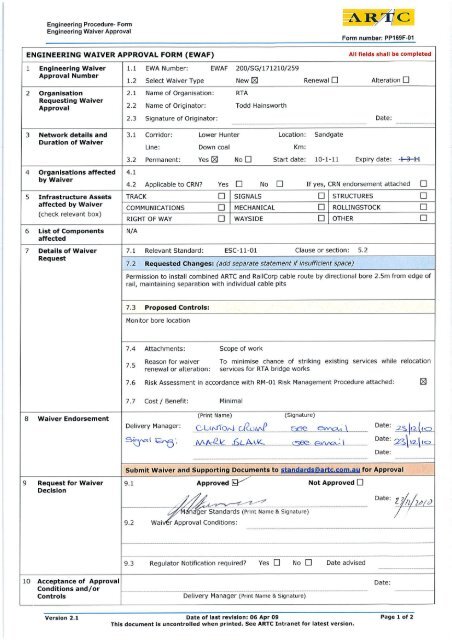 Scope of Work - ARTC Extranet