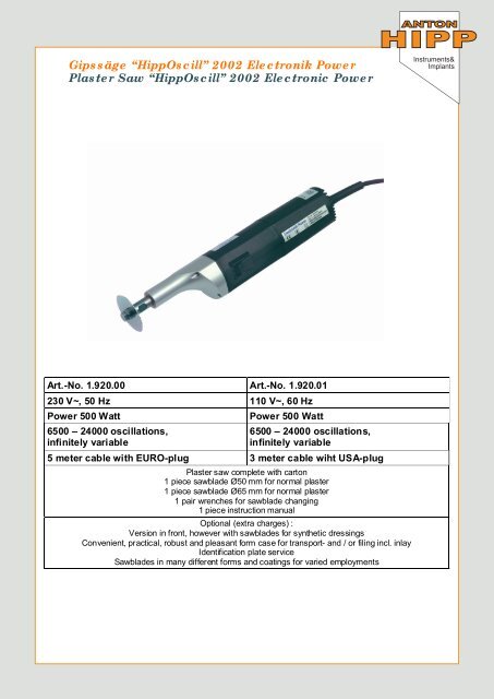 PLASTERSAW HippOscill Electronic Power 2002.cdr - Anton Hipp