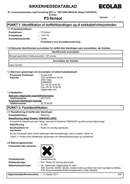 SIKKERHEDSDATABLAD P3-ferisol - Ecolab