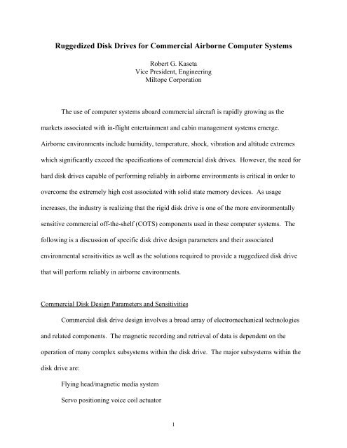 Ruggedized Disk Drives for Commercial Airborne Computer Systems