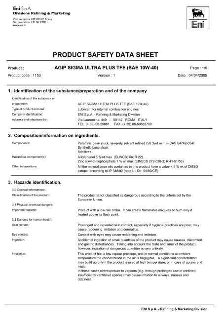 product safety data sheet