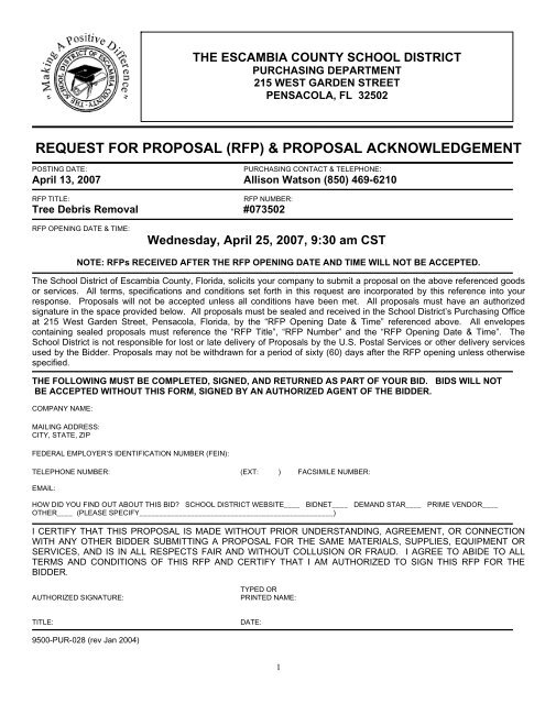 (rfp) & proposal acknowledgement - the Escambia County School ...